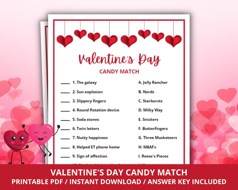 Valentine's Day Candy Match Game, Valentine's Candy Match, Fun ...