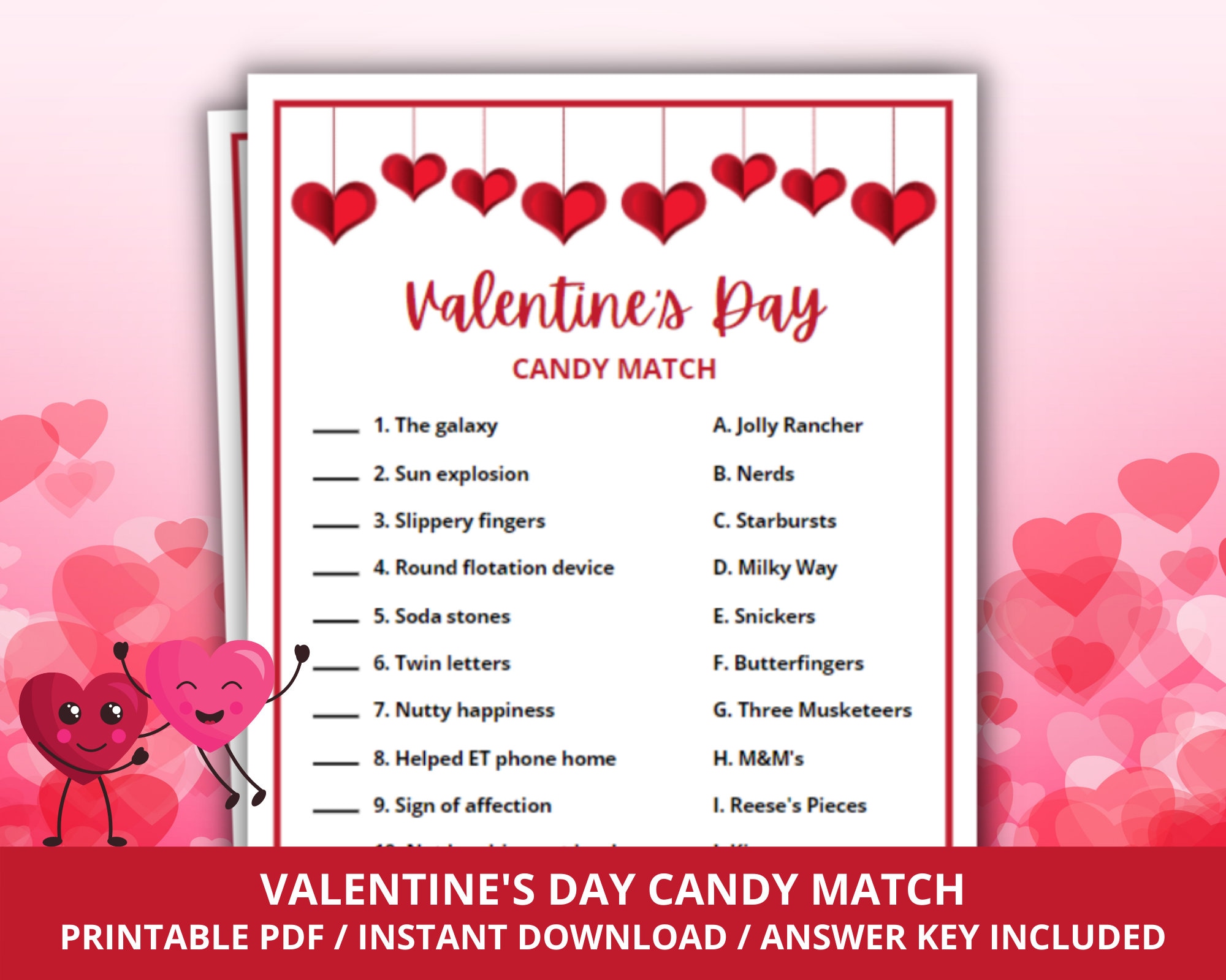 Valentine's Day Candy Match Game, Valentine's Candy Match, Fun ...