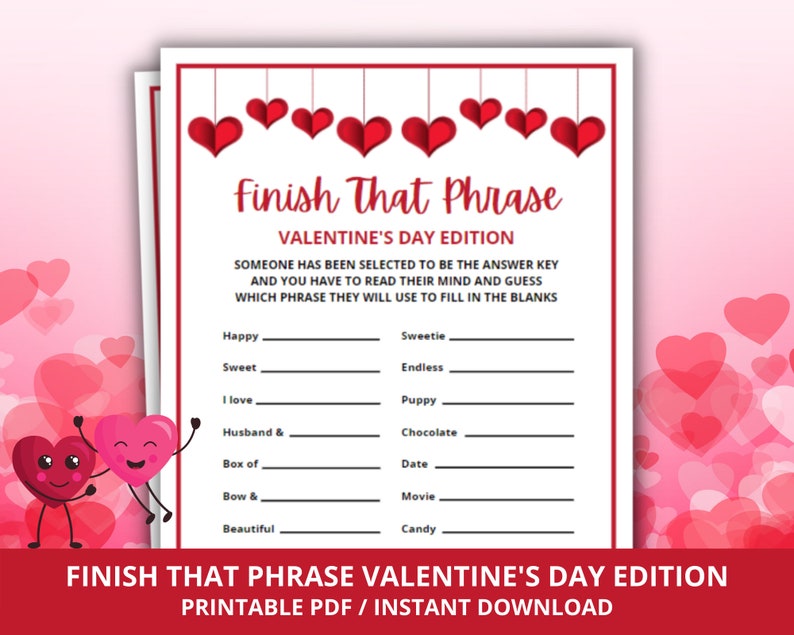Valentine's Day Finish That Phrase Game, Valentine's Day Finish the ...