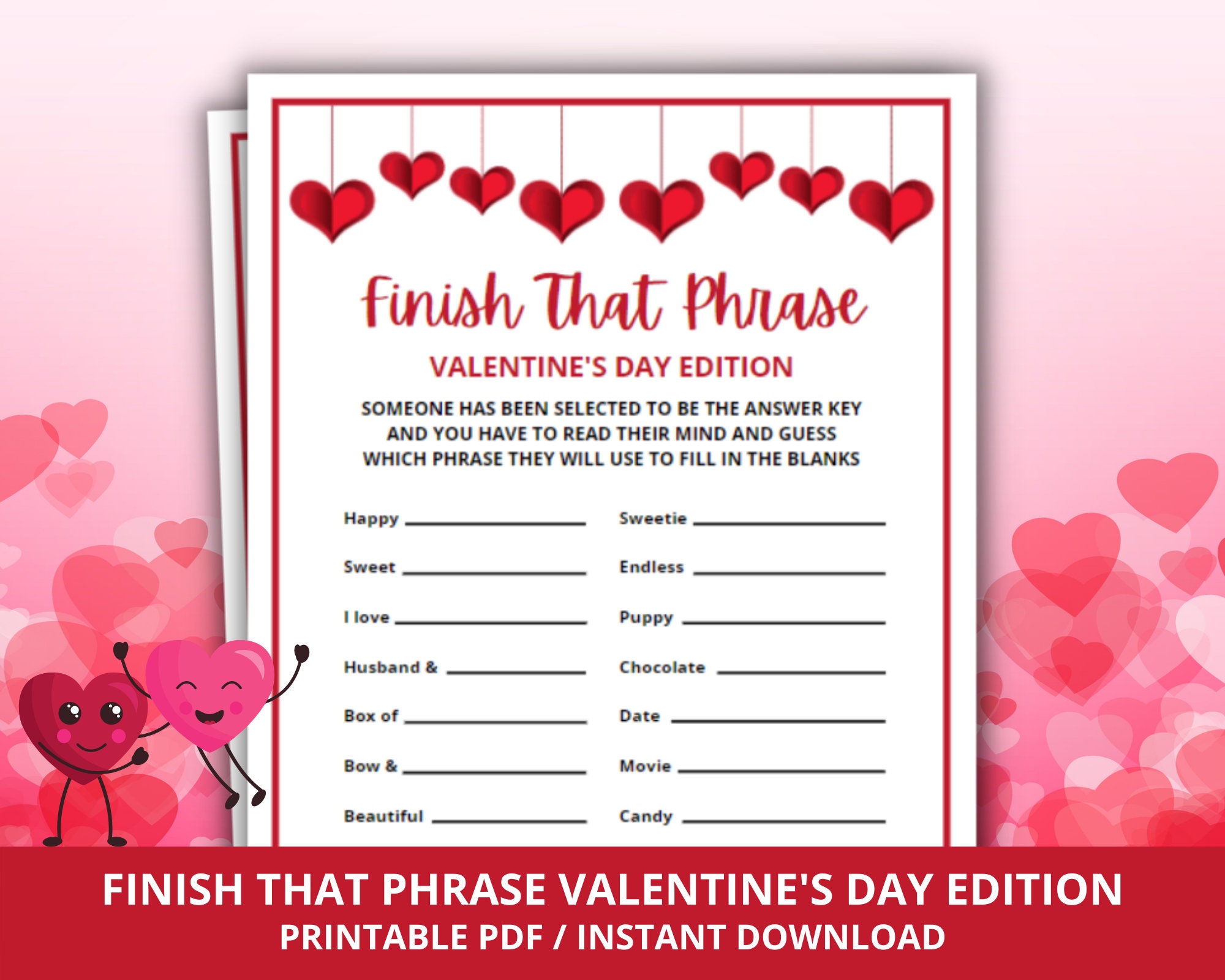 Valentine's Day Finish That Phrase Game, Valentine's Day Finish the ...
