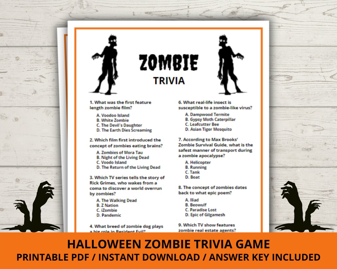 Halloween Trivia Game, Zombie Trivia Game, Printable Halloween Trivia ...