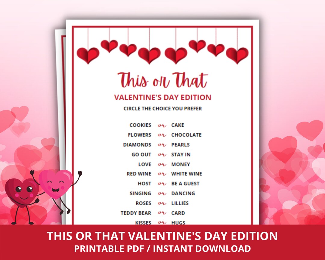Valentine's This or That Game, Valentine's Day Would You Rather, This ...