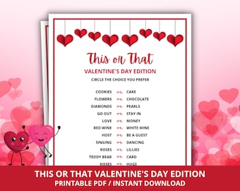Printable Valentine's Day Would You Rather This or That - Etsy