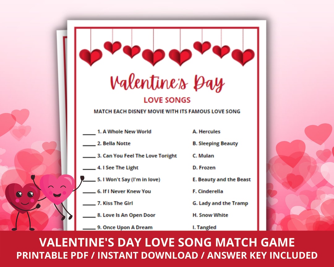 Love Song Match Game, Valentine's Day Game, Valentine's Day Love Song ...