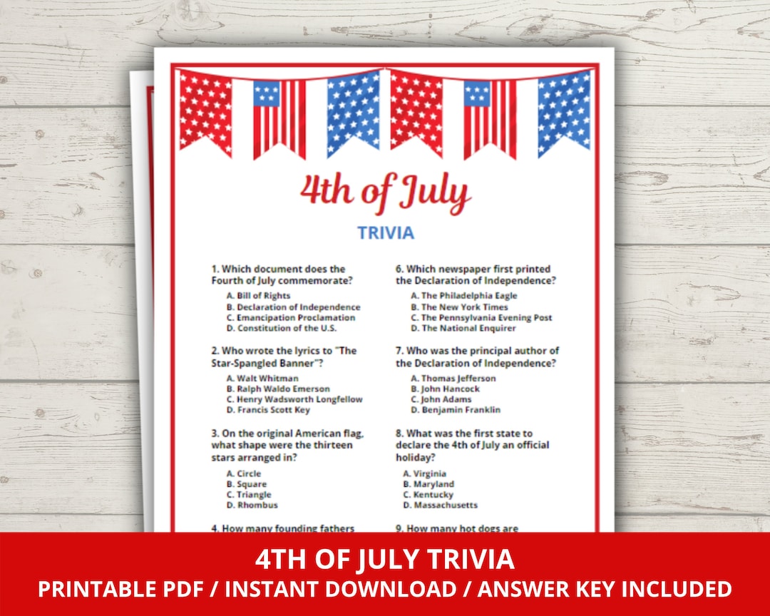 July 4th Trivia, Independence Day Trivia, 4th of July Trivia Game ...