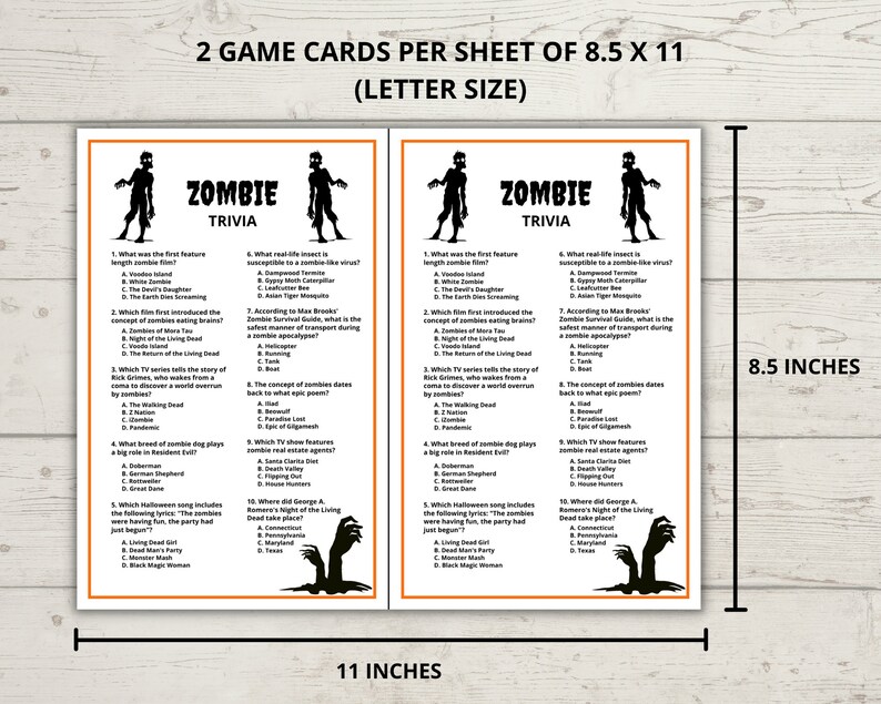 Halloween Trivia Game, Zombie Trivia Game, Printable Halloween Trivia ...