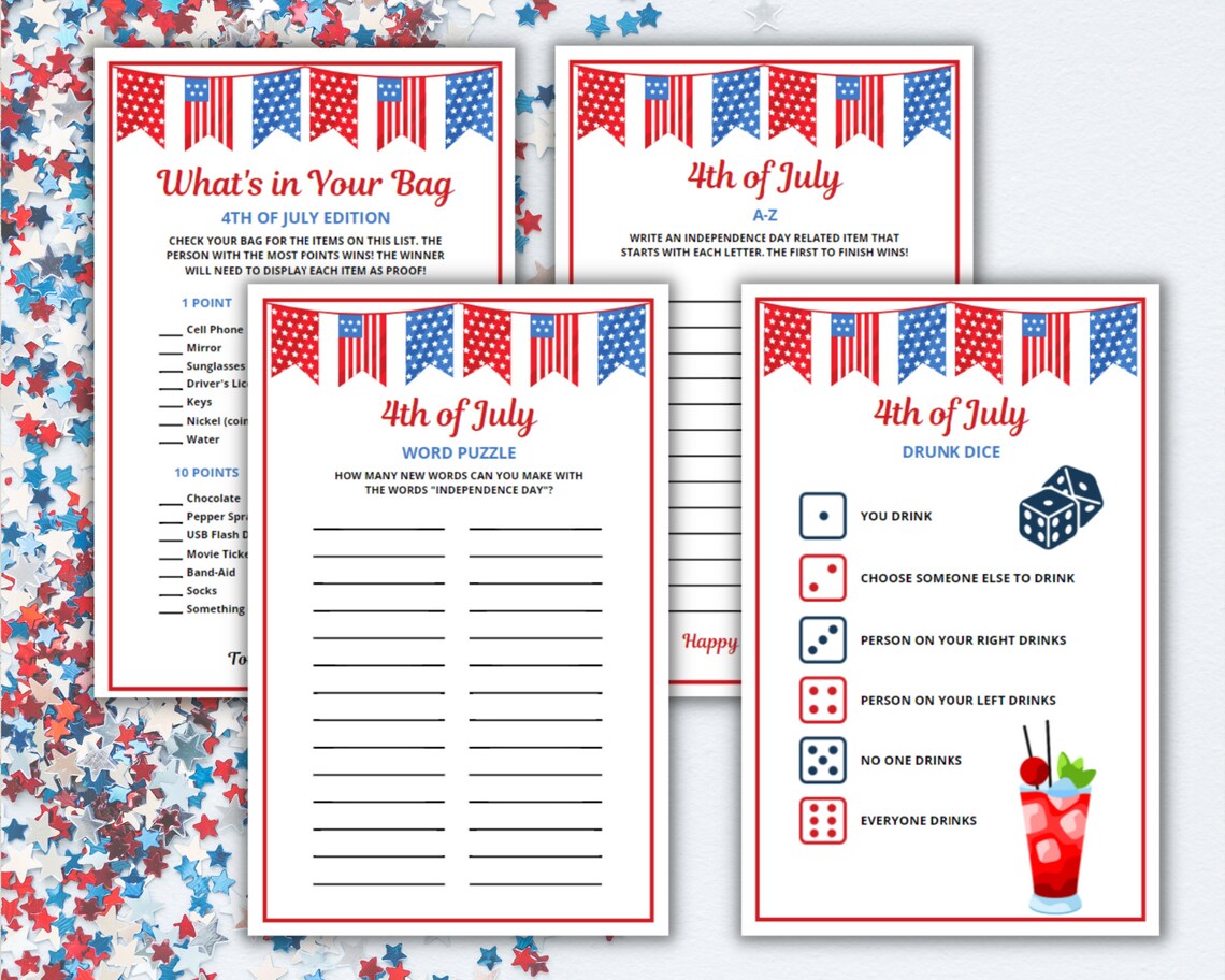 4th of July Games Bundle, 4th of July Games Printable, Independence Day ...