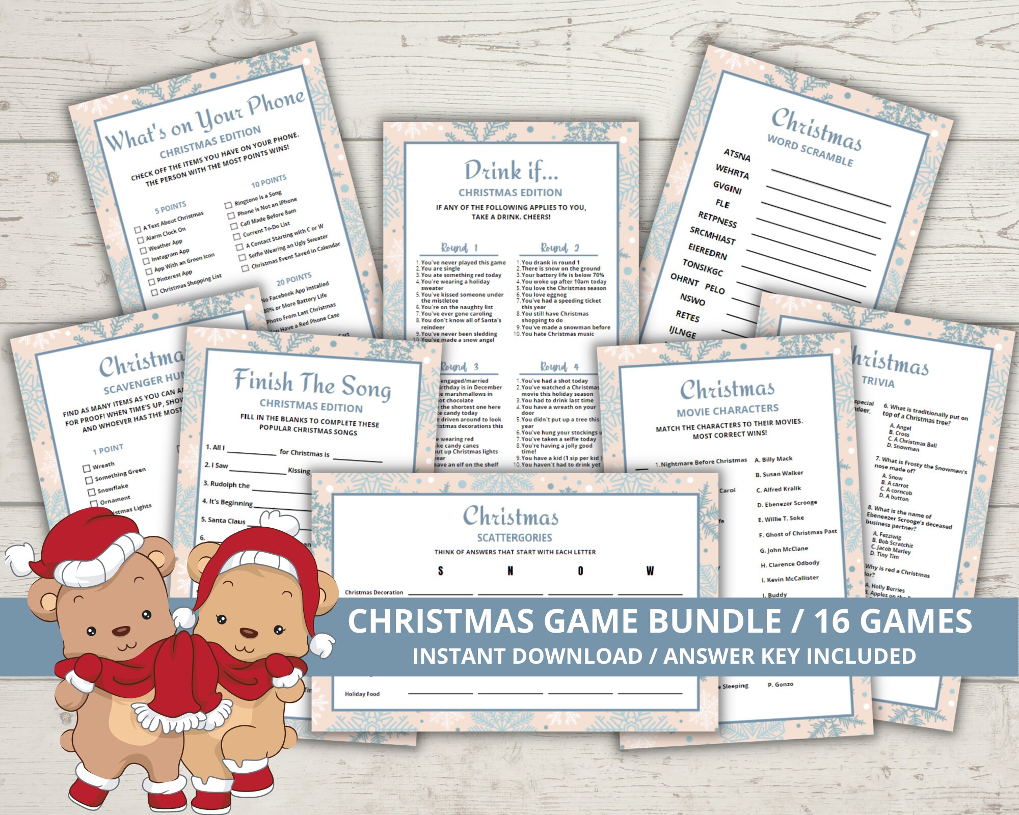 Christmas Game Bundle, Holiday Games, Christmas Games Printable, Kids ...
