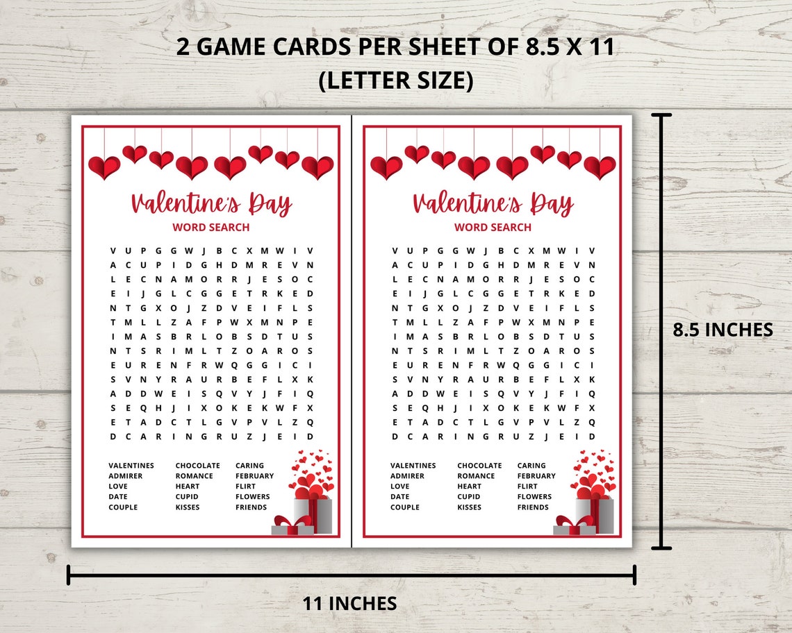 Valentine's Day Word Search Game, Valentine's Party Game, Valentine's ...