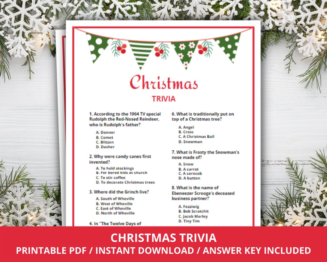 Christmas Trivia Game, Holiday Trivia Game, Christmas Trivia Printable ...