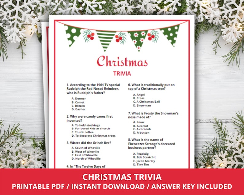 Christmas Trivia Game, Holiday Trivia Game, Christmas Trivia Printable ...