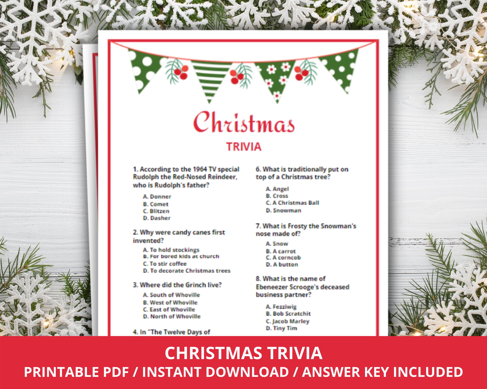 Christmas Trivia Game, Holiday Trivia Game, Christmas Trivia Printable ...