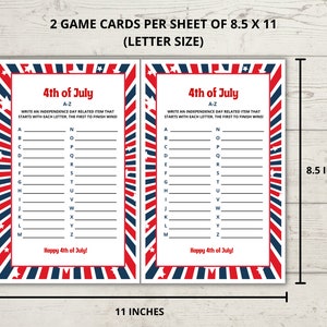 4th of July A-Z Game, Independence Day A-Z Game, Fun 4th of July Game ...