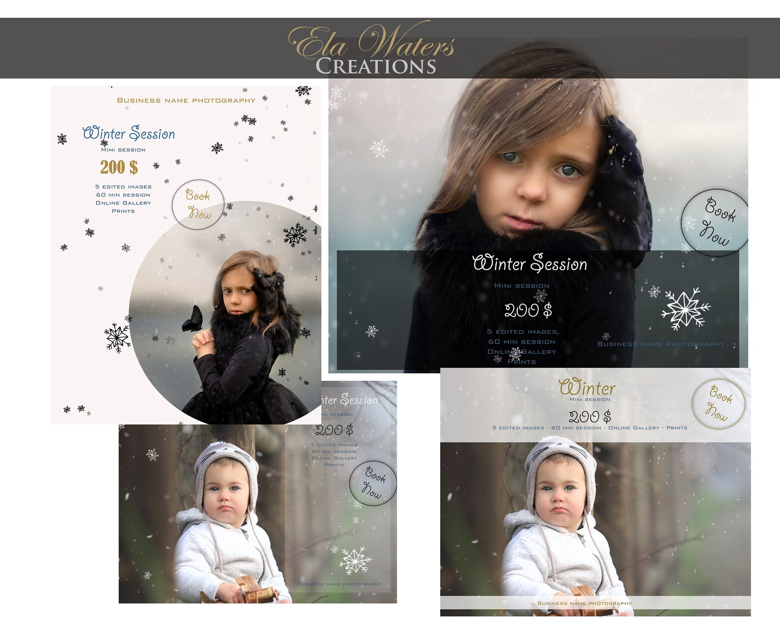 Winter Mini Session Template Snowflakes Winter photography - Etsy 日本