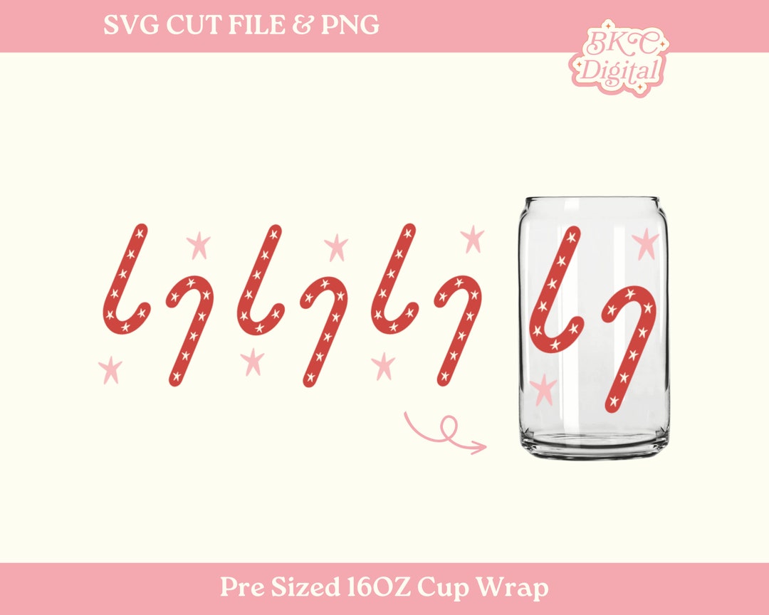 Candy Cane 16oz Can Cup Wrap SVG Christmas Beer Can Glass SVG & PNG ...