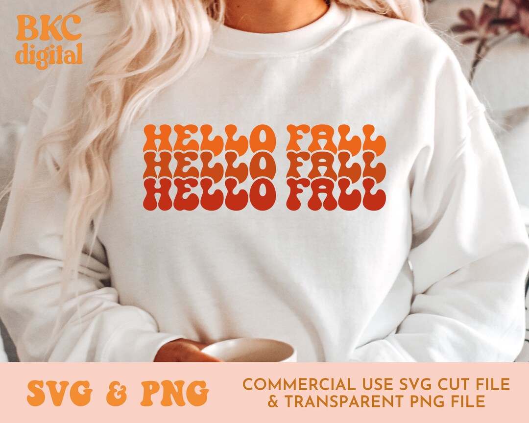Hello Fall SVG Cut File Stacked Groovy Retro Text Commercial Use SVG ...