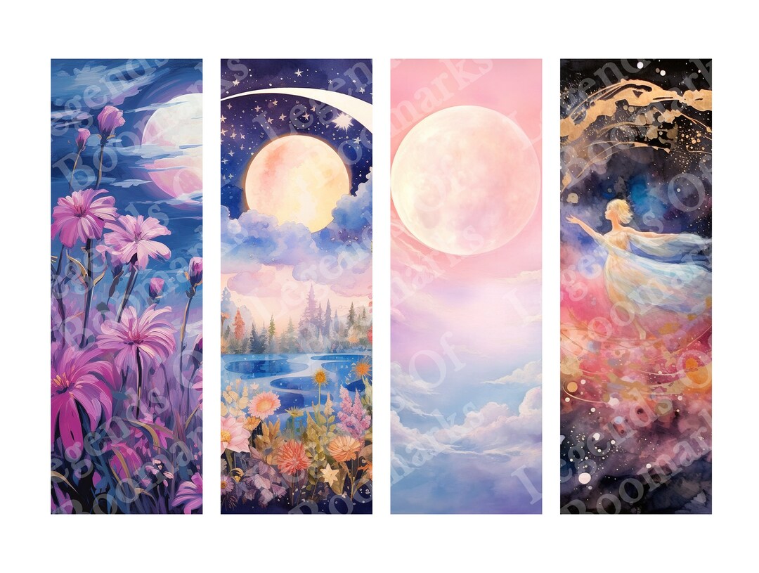 Printable Celestial Moon Digital Bookmarks | Set of 4 | Night Garden ...