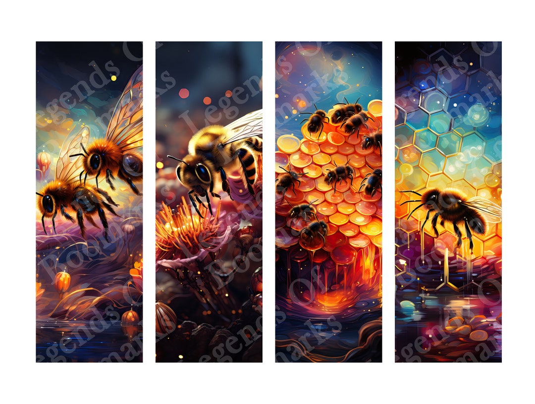 Printable Bee Bookmarks | Set of 4 Bundle | Honeycomb Bookmark ...