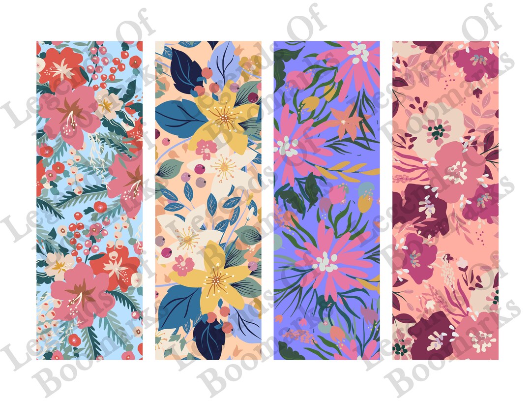 Printable Flower Bookmarks | Set of 4 | Leaves Pattern | Reader Gift ...