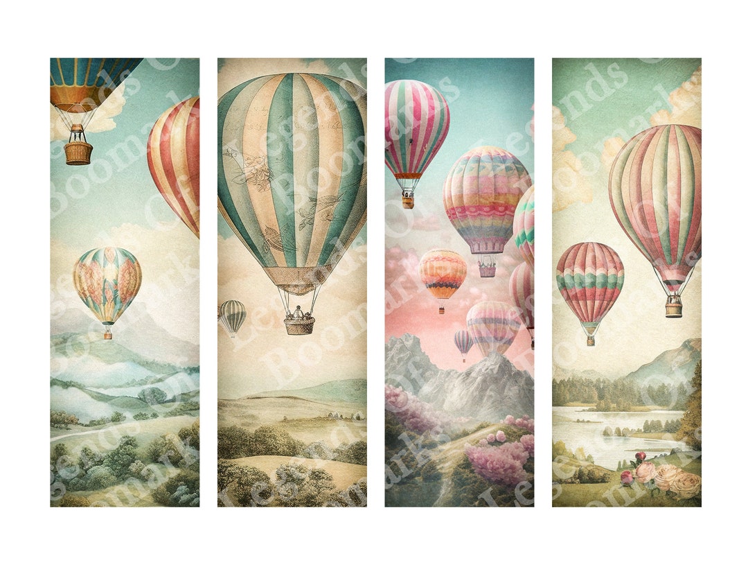 Printable Shabby Chic Hot Air Balloons Bookmarks | Set of 4 Bookmark ...