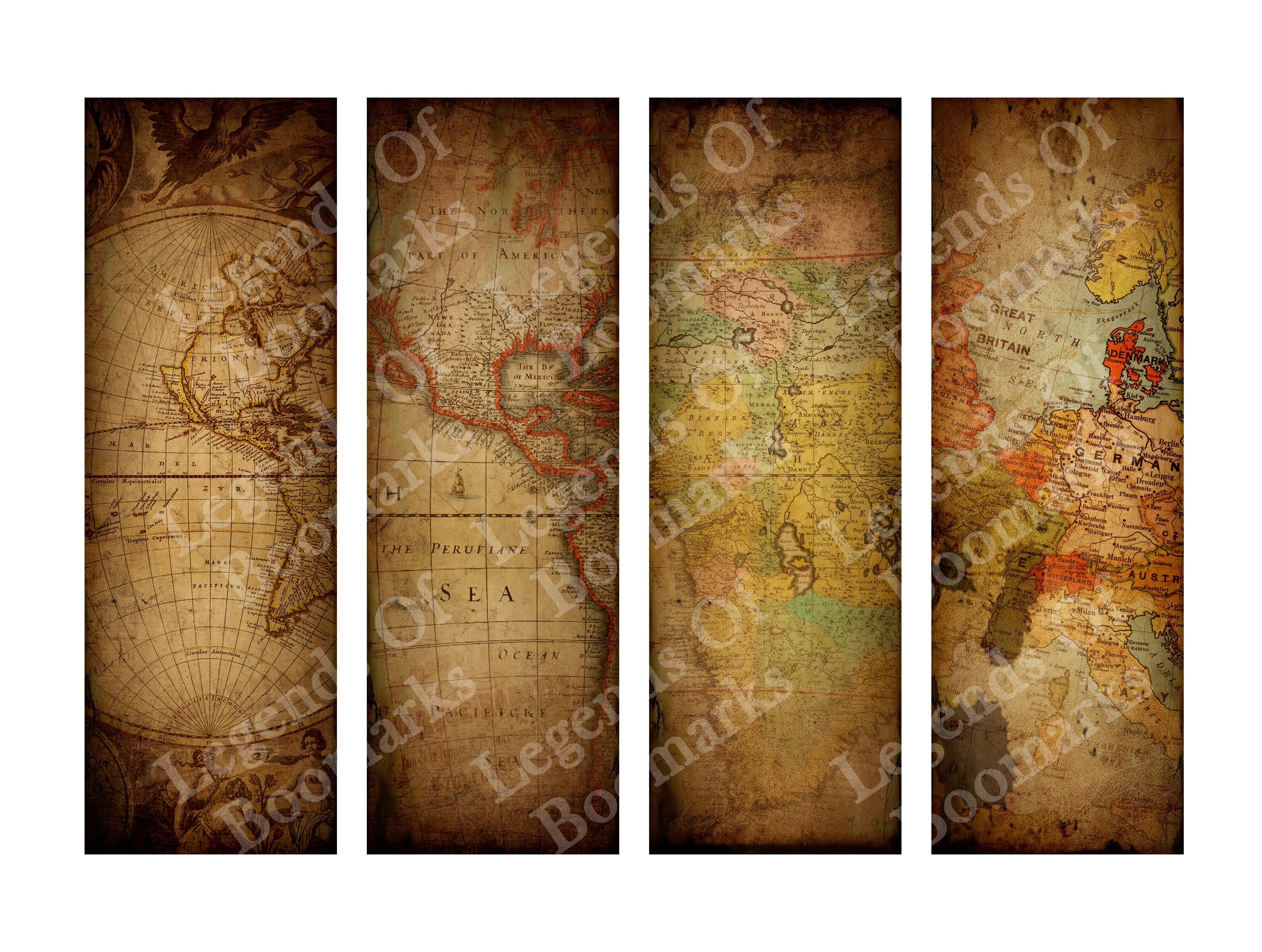 Printable Vintage Map Bookmarks Set of 4 Retro Map Bookish Gift Fantasy ...