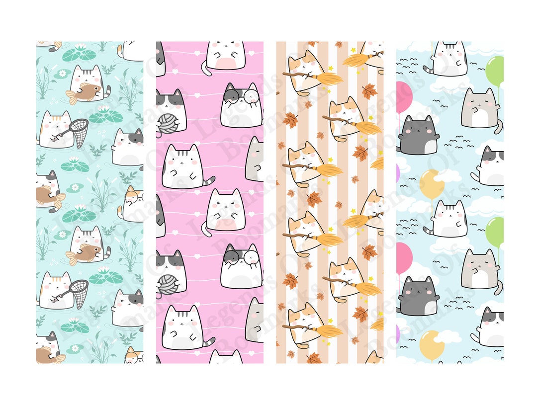 Printable Kawaii Kitty Cat Bookmarks | 4 Bookmark Set | Digital ...