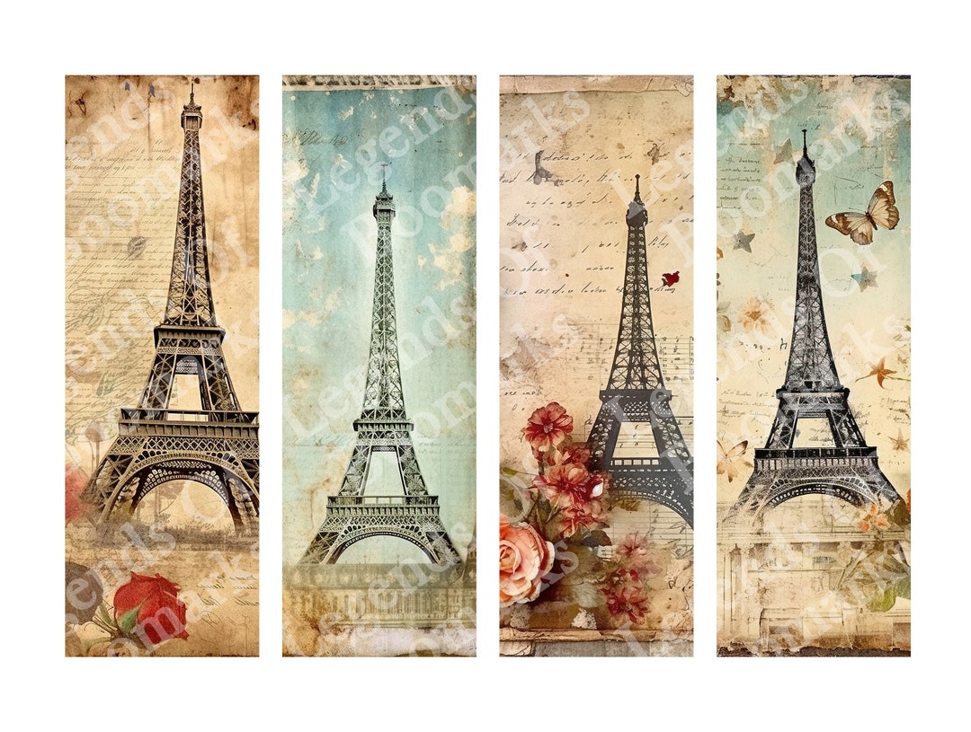 Printable Paris Eiffel Tower Bookmarks | Set of 4 | Digital Bookmark ...