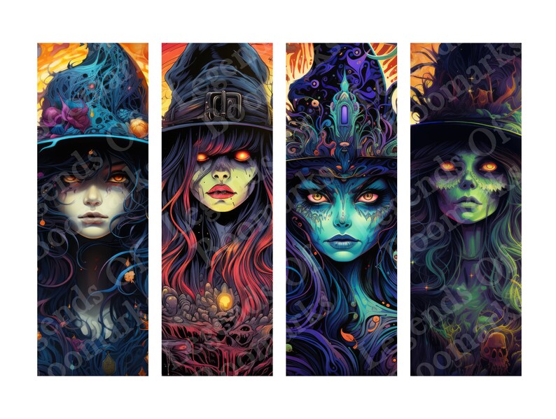 Printable Witch Bookmarks Set of 4 Bookmark Fantasy Witchy Bookmark ...