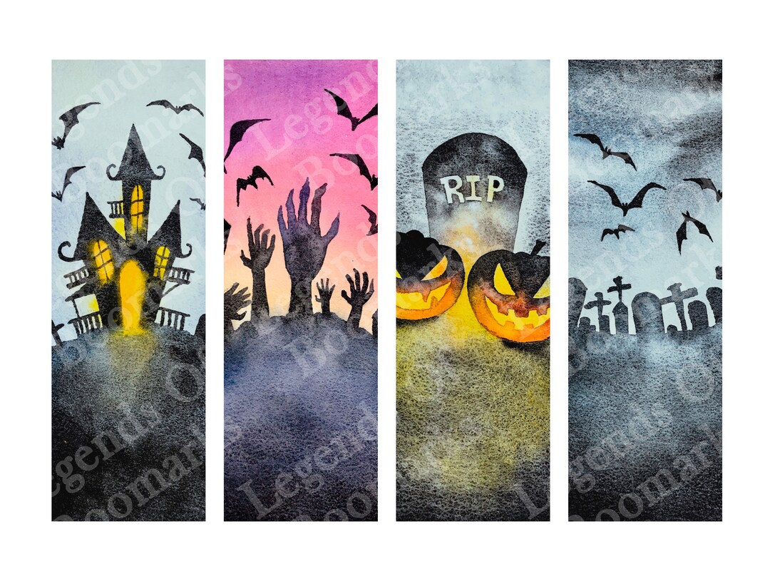 Printable Spooky Halloween Bookmark | 4 Bookmark Set | Unique Bookmark ...