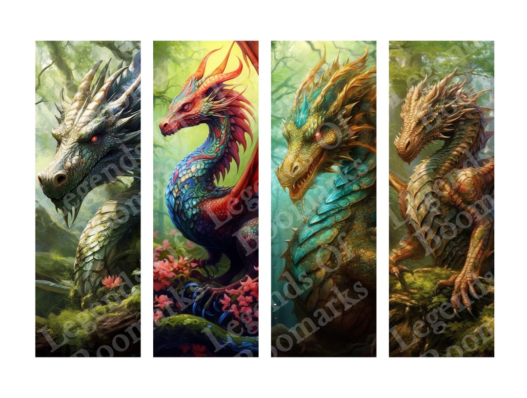Printable Dragon Bookmarks | Set of 4 Bundle | Green Dragon Bookmark ...