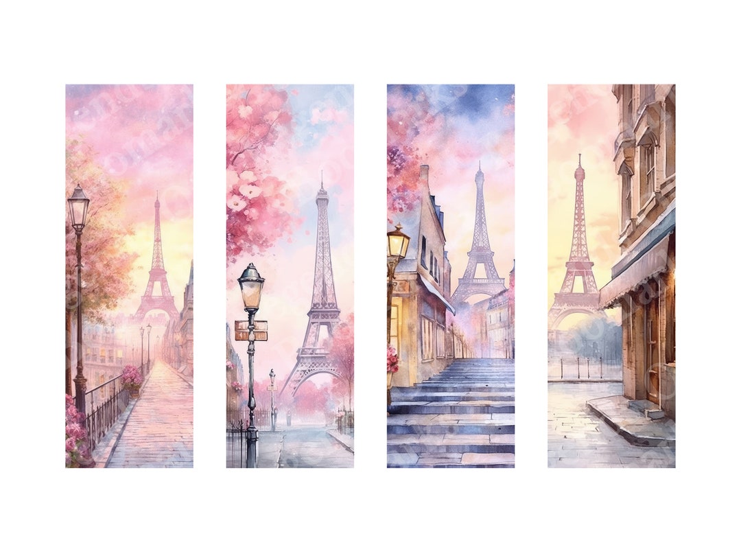 Printable Pink Eiffel Tower Bookmarks Set of 4 Digital Bookmark ...