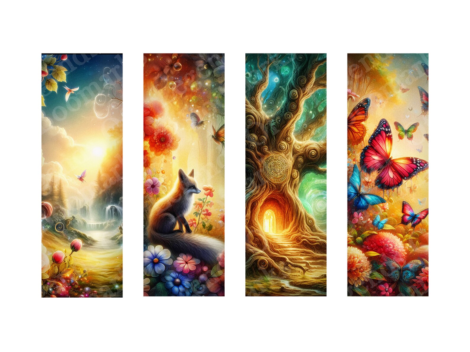 Printable Fantasy Forest Bookmarks Set of 4 Digital Bookmark Butterfly ...