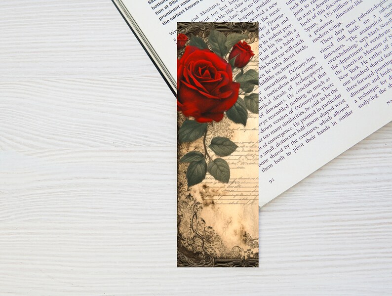 Printable Gothic Red Rose Bookmarks | Set of 4 Bundle | Floral Bookmark ...