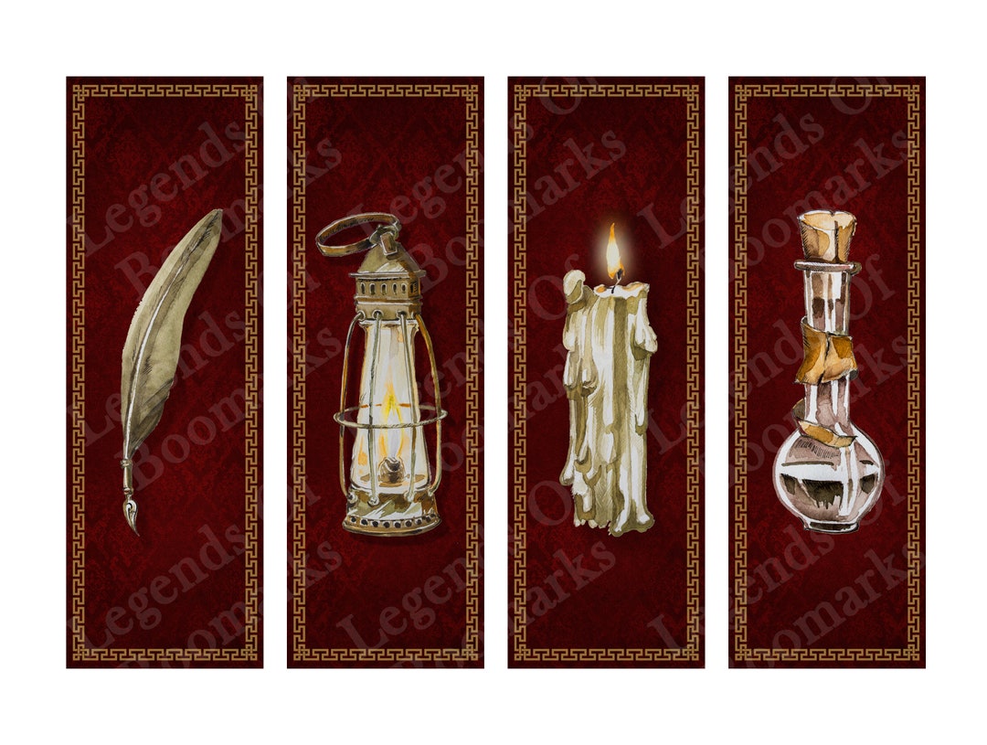 Printable Wizard Bookmarks | Set of 4 | Quill Candle Lantern Potion ...