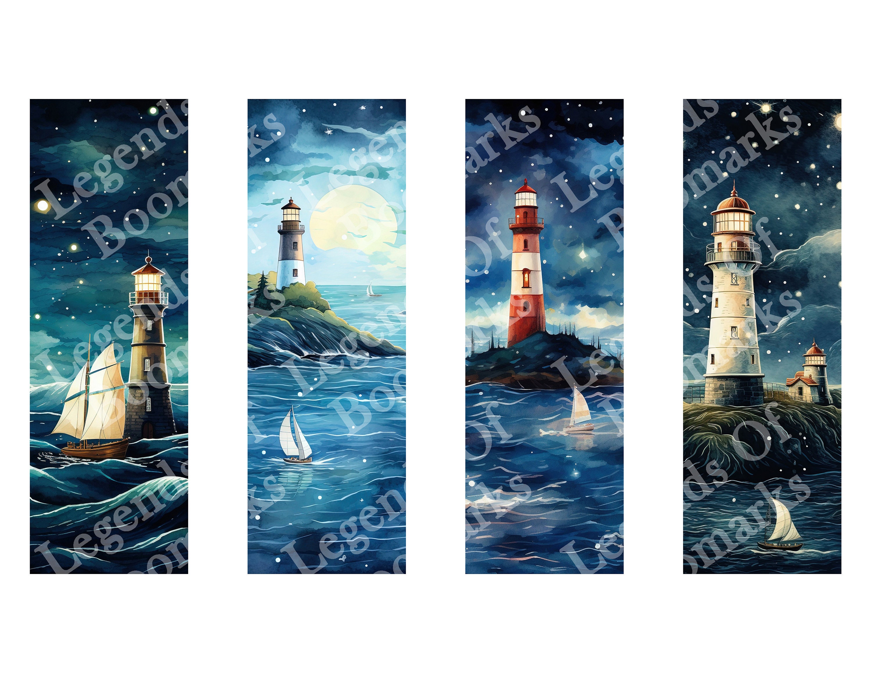 16 Printable Lighthouse Bookmarks Set of 16 Bundle Fantasy Bookmark ...