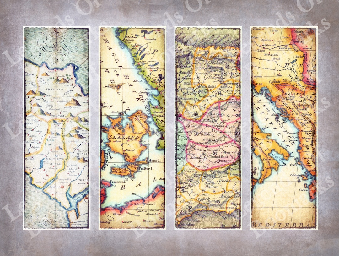 Printable Vintage Maps Bookmarks | 4 Bookmark Set | Map Bookmark ...