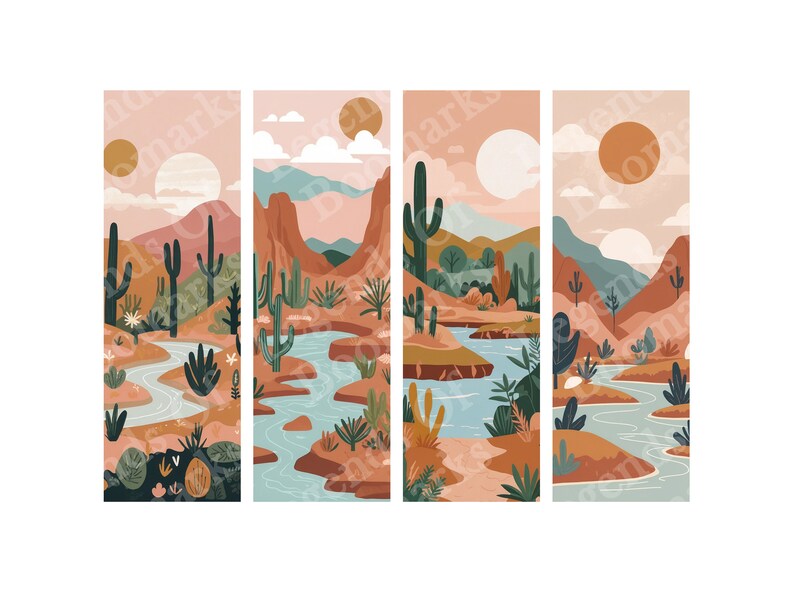 Printable Boho Bookmarks | 4 Bookmark Set | Desert Landscape Bookmark ...