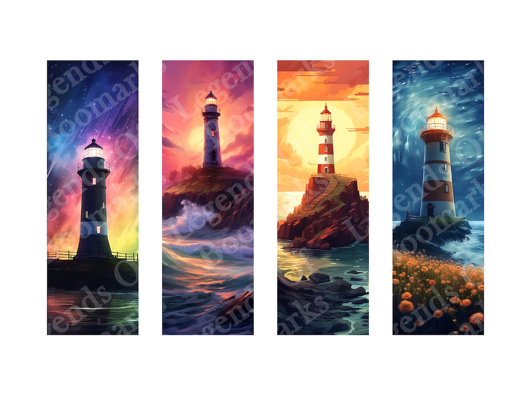 Printable Lighthouse Bookmarks | Set of 4 Bookmark | Watercolor ...