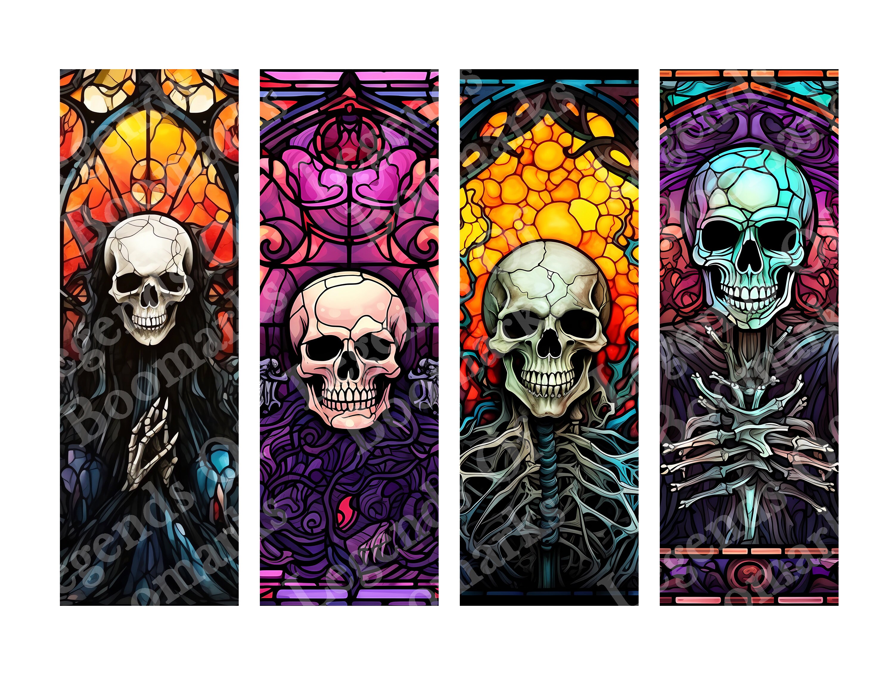 Printable Gothic Skull Bookmarks 4 Bookmark Set Halloween Bookmark Page ...