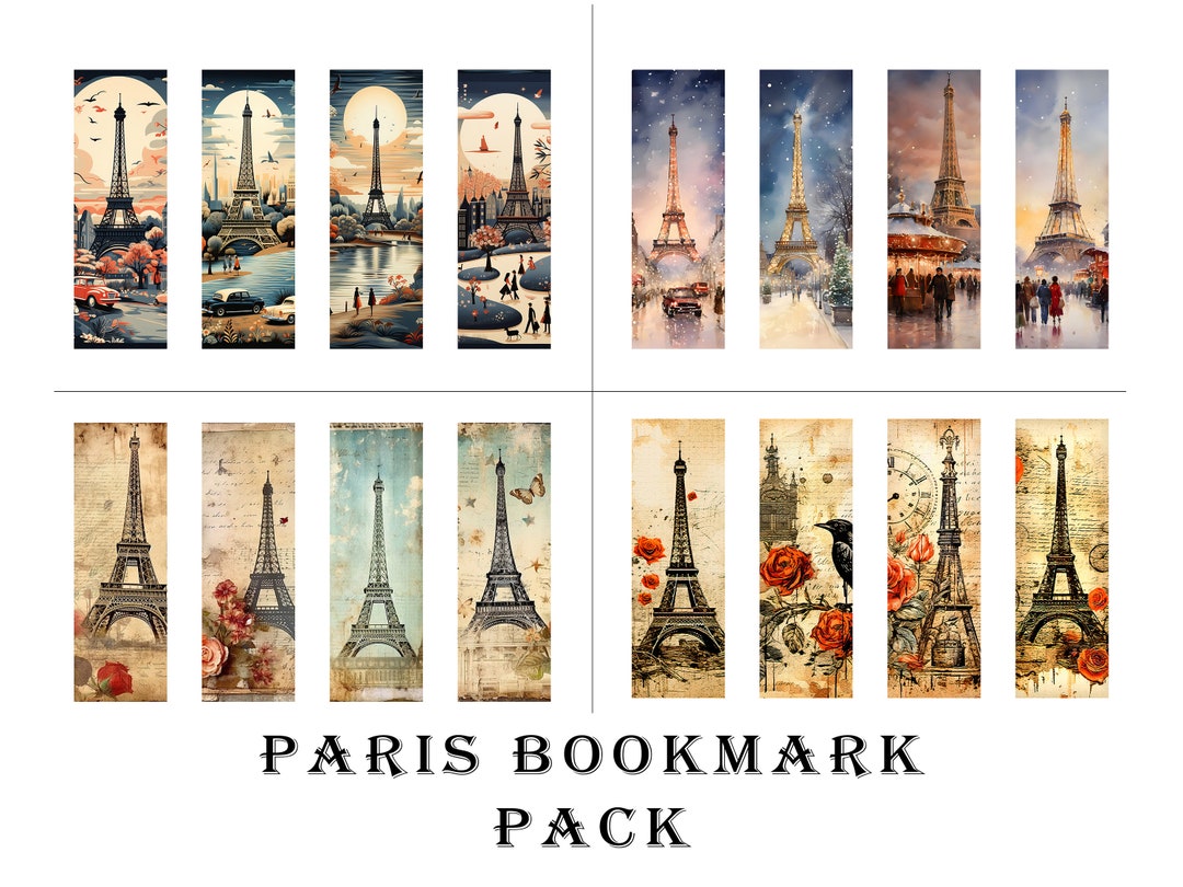 16 Printable Paris Eiffel Tower Bookmarks | Set of 16 Bundle | Paris ...