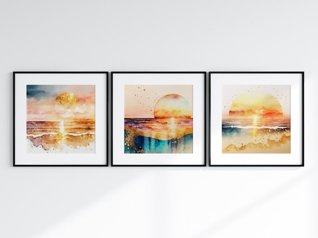 Printable Abstract Sunset Beach Wall Art | Set of 3 | Digital Print ...
