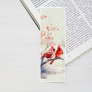 Printable Watercolor Cardinal Bookmarks Set of 4 Bundle Winter Red Bird Bookmark Christmas ...