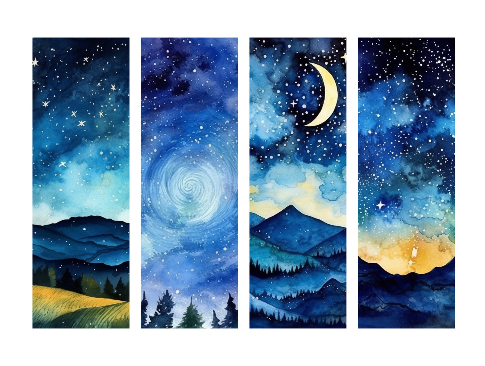 Printable Starry Night Bookmarks | 4 Bookmark Set | Unique Bookmark ...