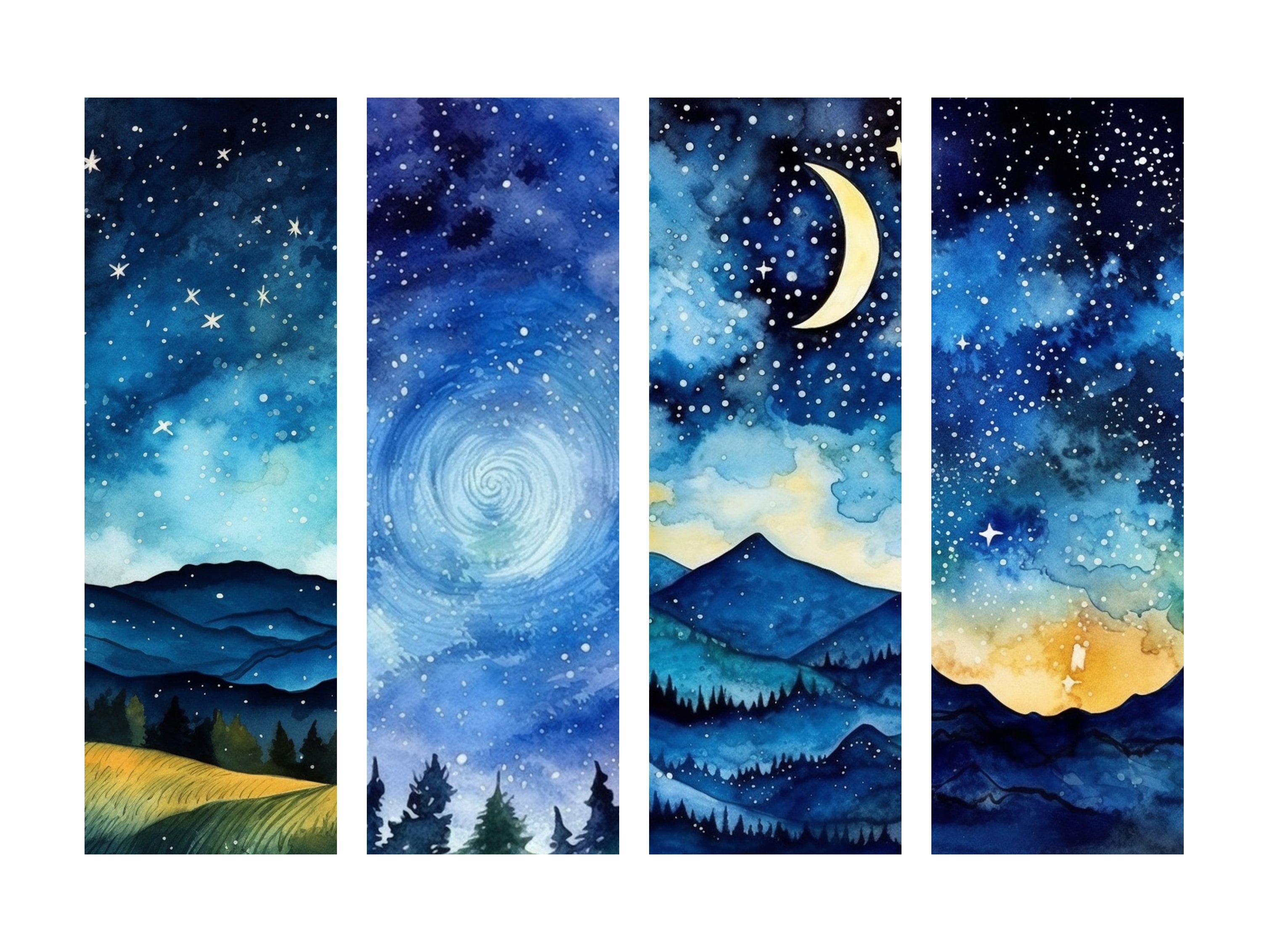 Printable Starry Night Bookmarks | 4 Bookmark Set | Unique Bookmark ...