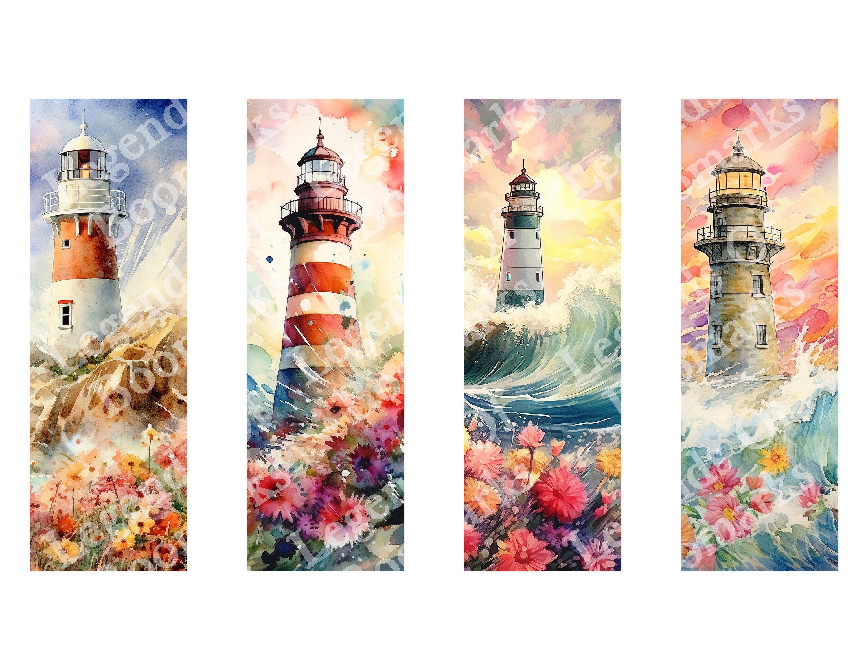 16 Printable Lighthouse Bookmarks Set of 16 Bundle Fantasy Bookmark ...