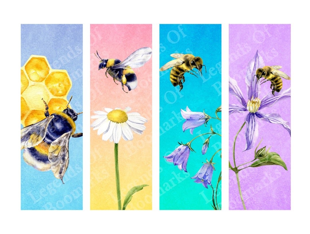 Printable Bee Bookmarks | Set of 4 | Bumble Bee Bookmark | Bookmark for ...