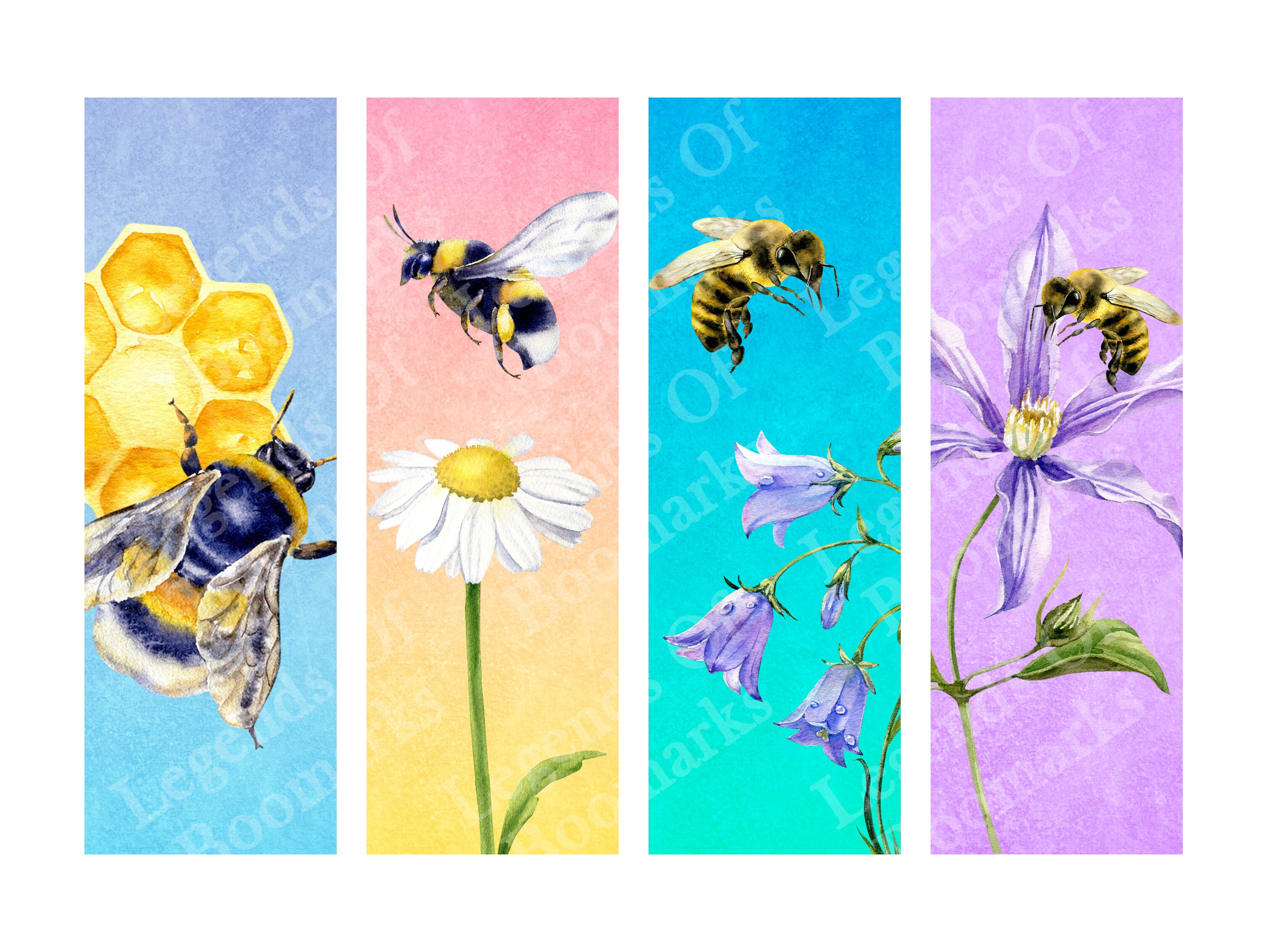 Printable Bee Bookmarks Set of 4 Bumble Bee Bookmark Bookmark for Women ...