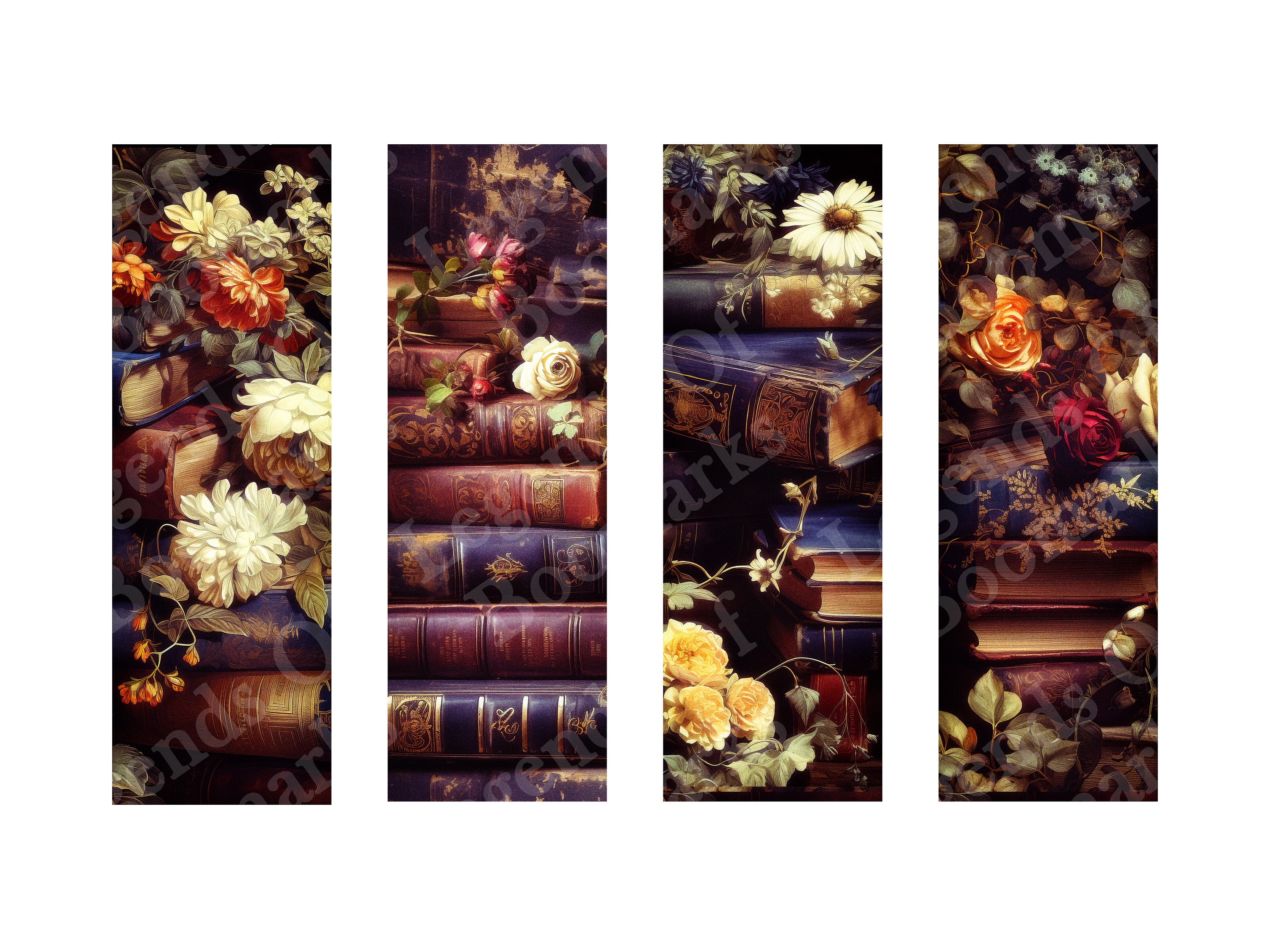 Printable Whimsical Library Bookmark 4 Bookmark Set Rose Bookmark Page ...