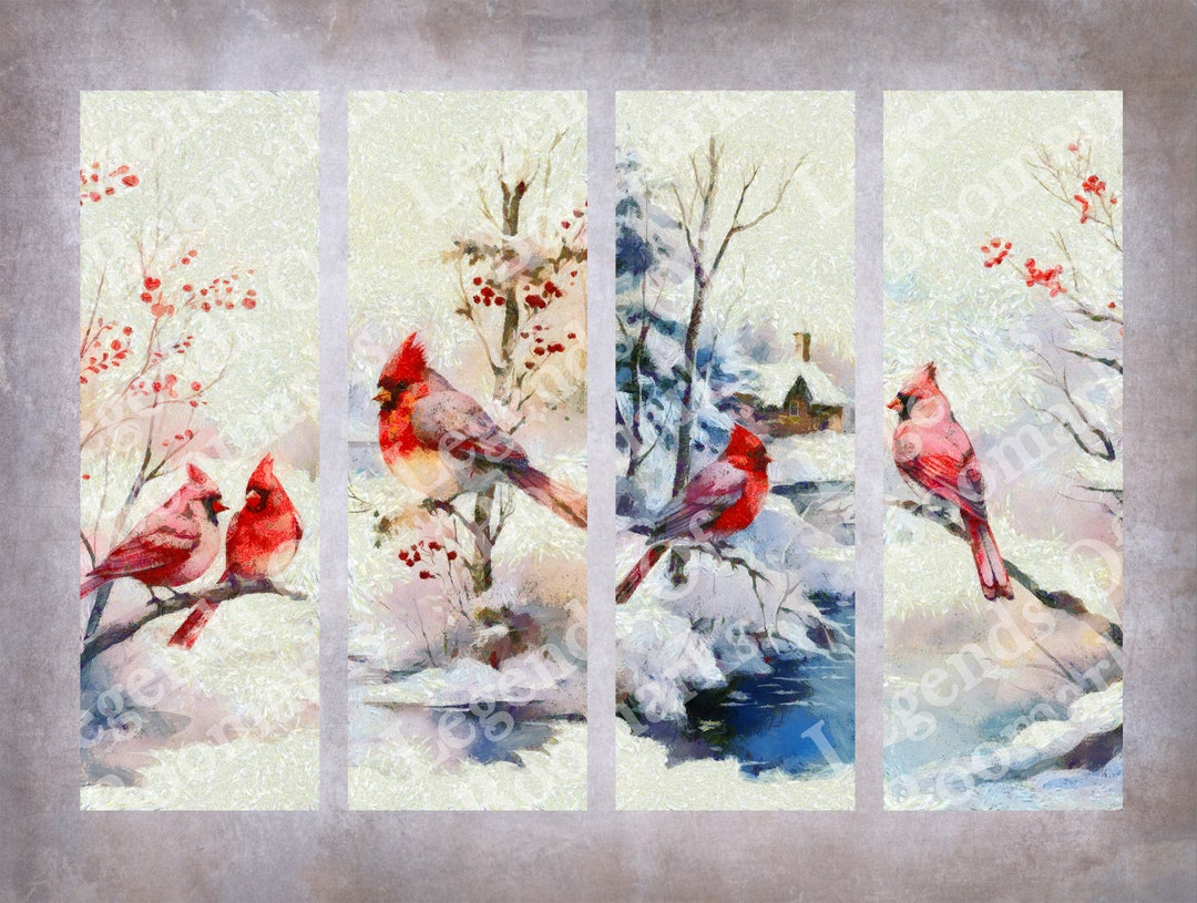 Printable Watercolor Cardinal Bookmarks | Set of 4 Bundle | Winter Red ...