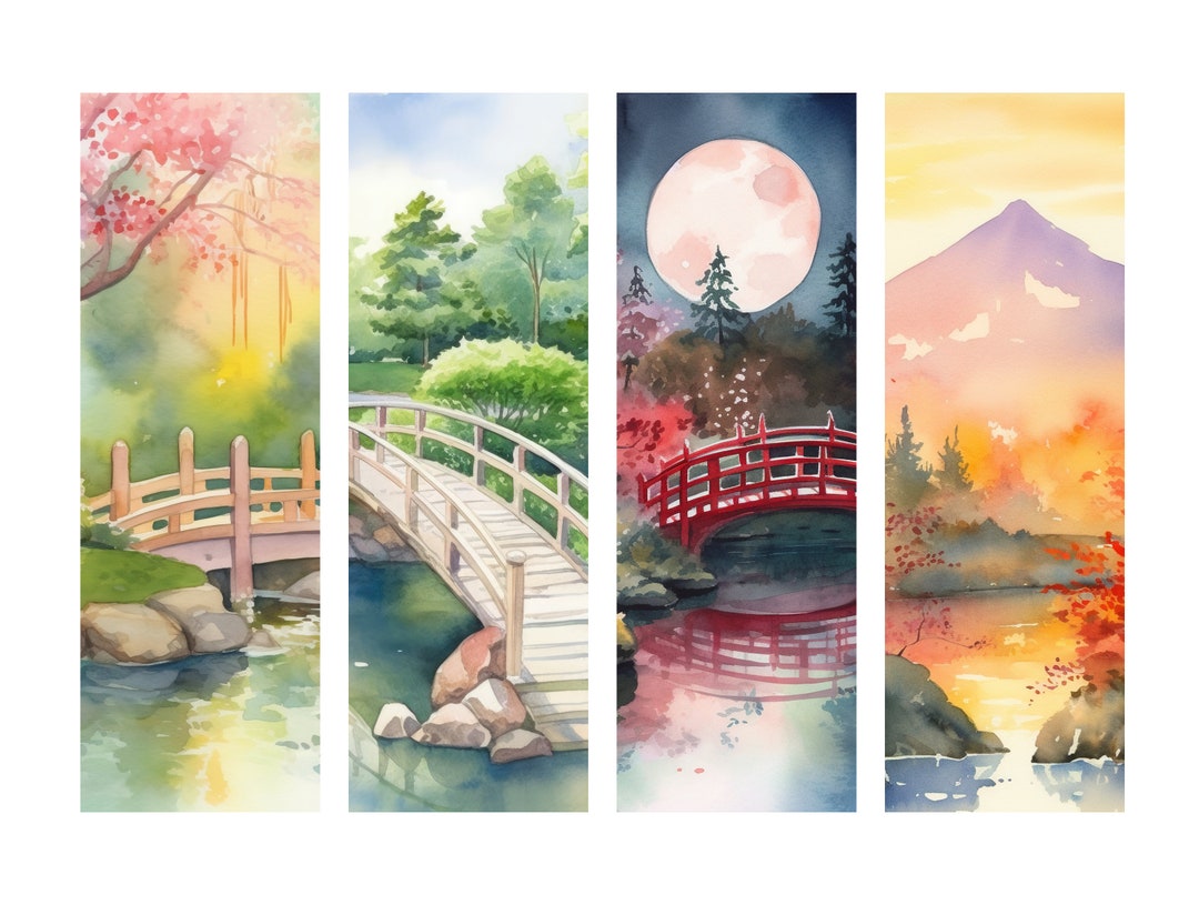 Printable Japanese Garden Bookmarks | Set of 4 | Japan Watercolor ...